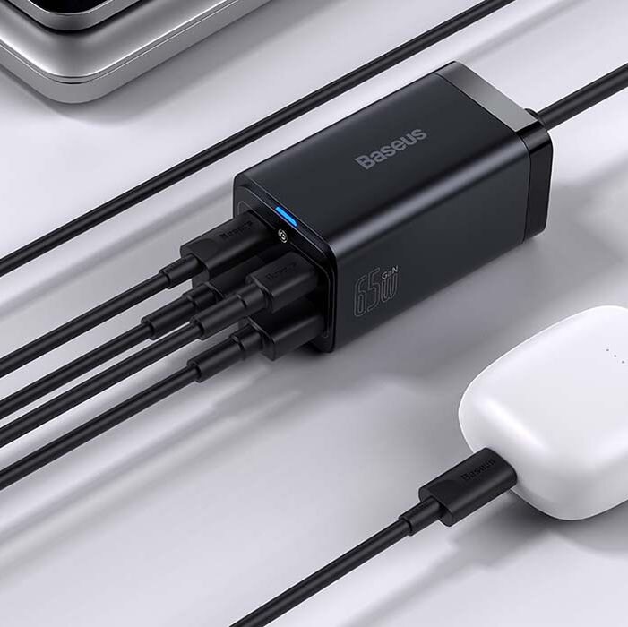 Baseus GaN3 Pro CCGP040101 65W szybka ładowarka sieciowa z 2 gniazdami USB-C PD oraz 2 gniazdami ...