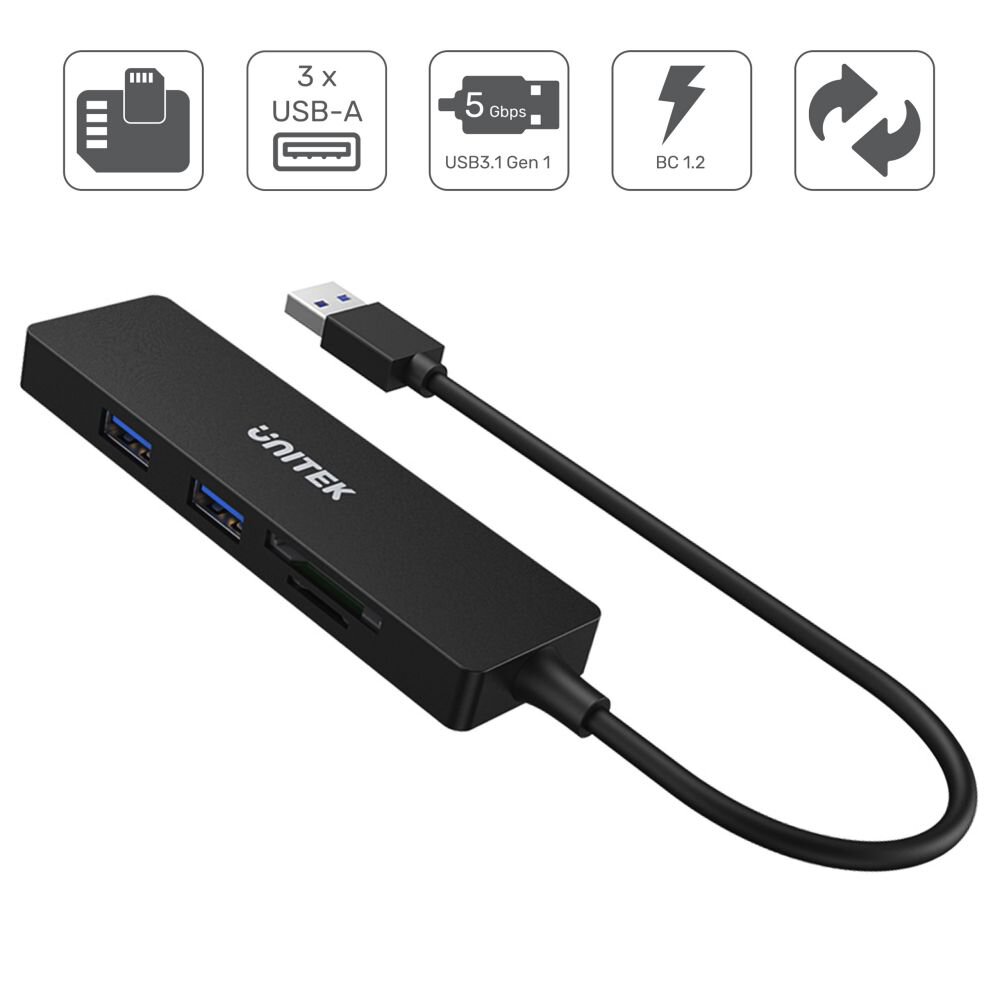 Czytnik kart SD / microSD + HUB 3x USB 3.1 UNITEK H1108A - sklep ...