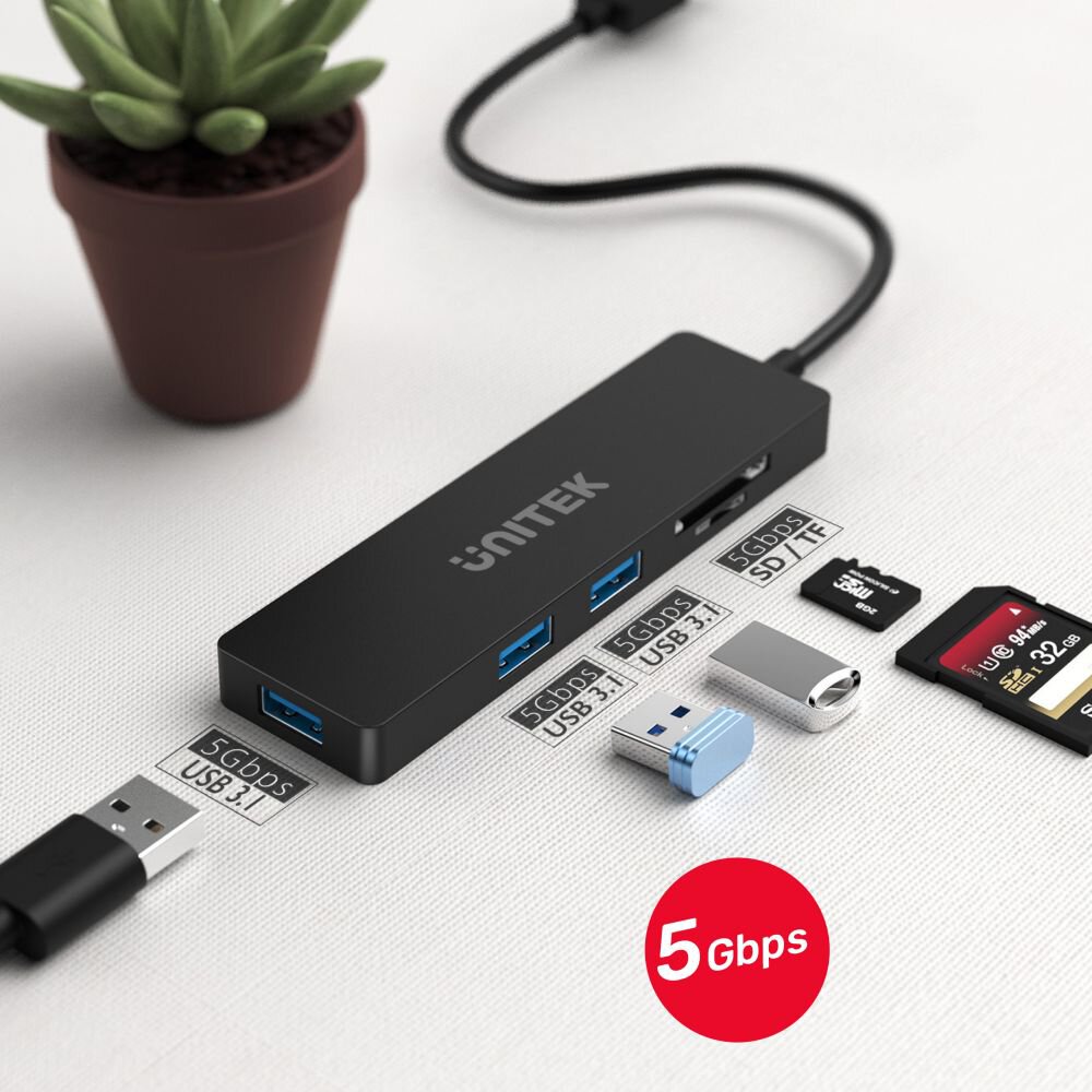 Czytnik kart SD / microSD + HUB 3x USB 3.1 UNITEK H1108A - sklep ...