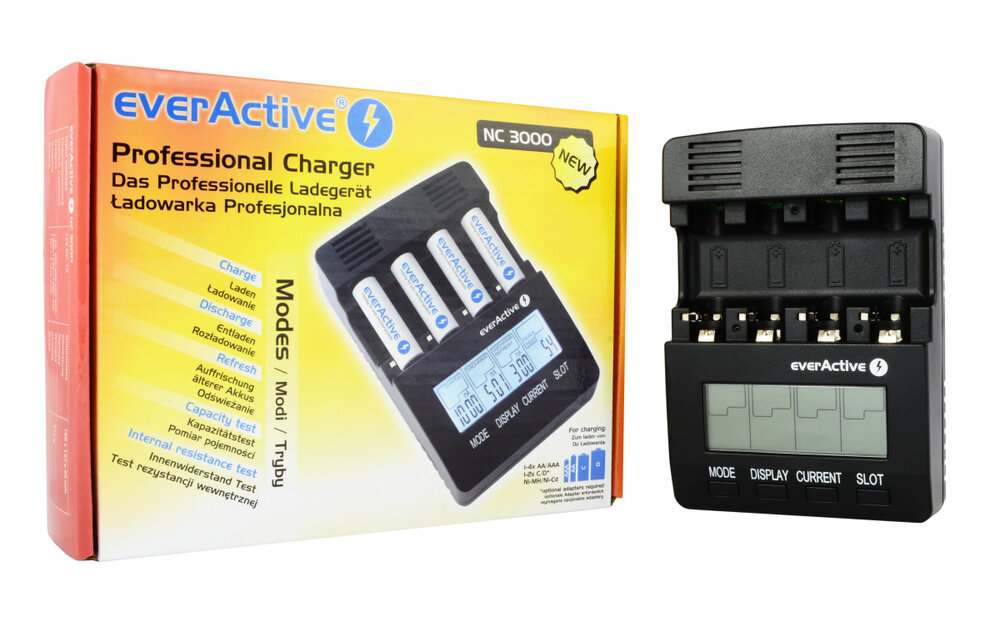 ładowarka everActive NC-3000 + 4 akumulatory Panasonic ENELOOP PRO R6 ...