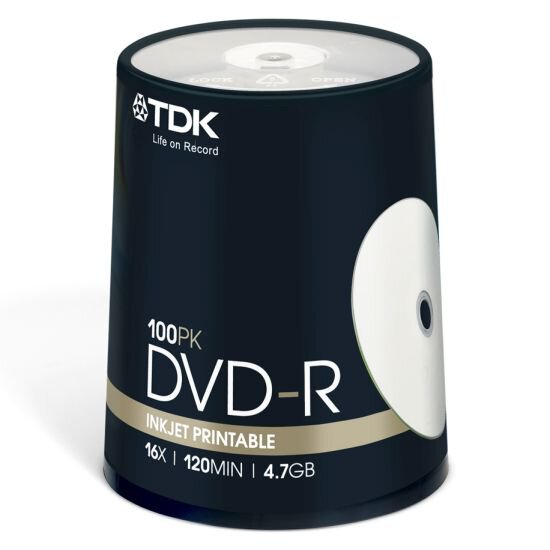 Płyty DVD-R 4,7GB 16X TDK PRINTABLE cake 100 - sklep internetowy hurt.com.pl