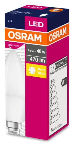 Żarówka LED OSRAM Świeczka E14 4.9W LED VALUE CLASSIC B 40 Biała Ciepła 2700k - sklep ...