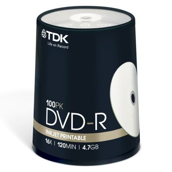 Płyty DVD-R 4,7GB 16X TDK PRINTABLE cake 100 - sklep internetowy hurt.com.pl